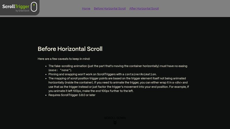 Horizontal snapping sections (simple) - ScrollTrigger