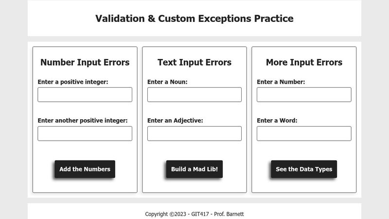 Exceptions Practice - STARTER - FORK