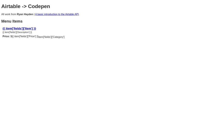 Airtable to Codepen / Vue.js / Axios