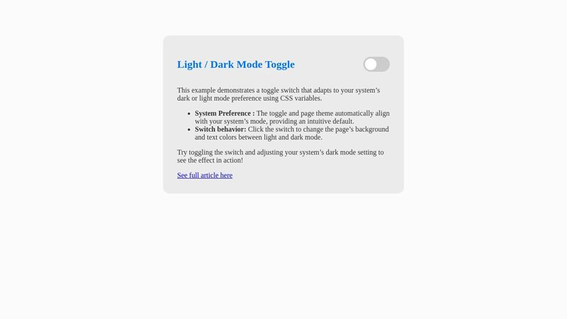 Pure CSS dark mode toggle with system setting detection