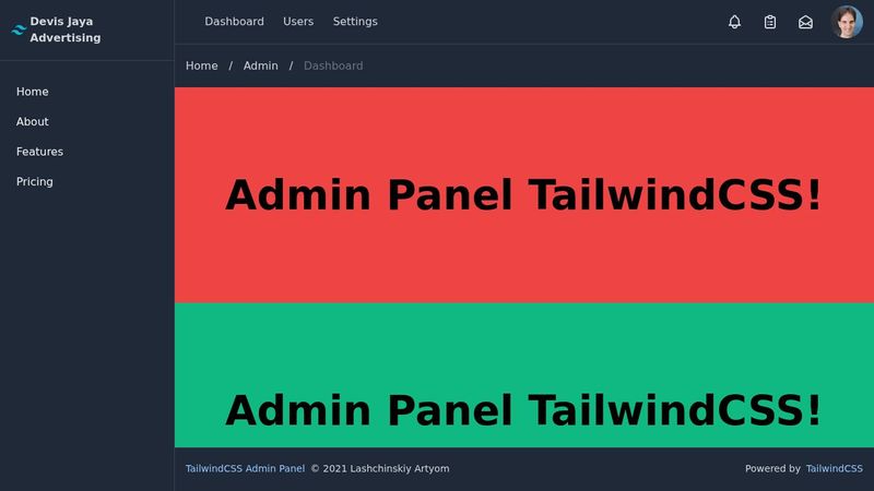 admin panel tailwindcss
