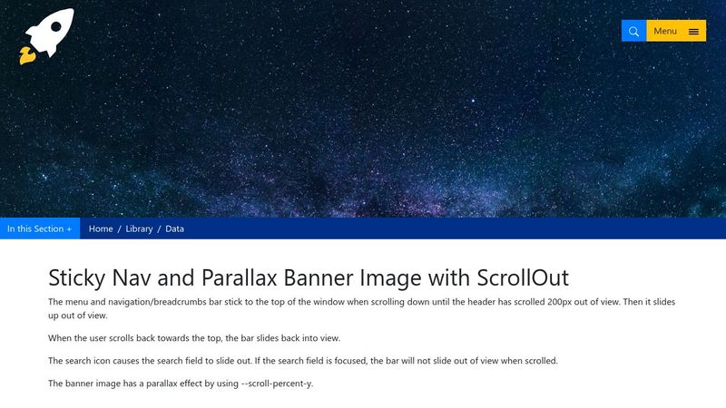 ScrollOut Sticky Nav and Parallax Banner Image