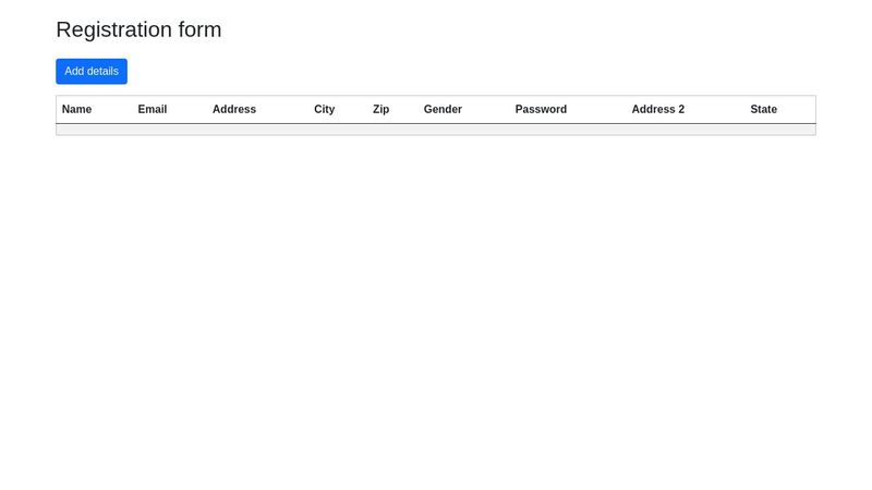 Add Details via jQuery Modal Form to Registration Table