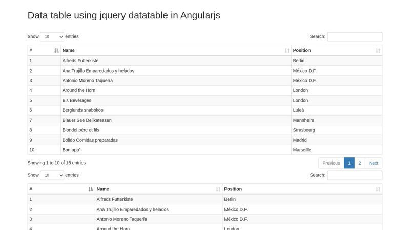 datatable using jquery.datatable in angularjs