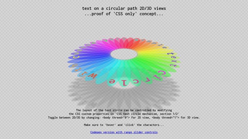 Text on a 3D circular path V1, CSS only custom properties