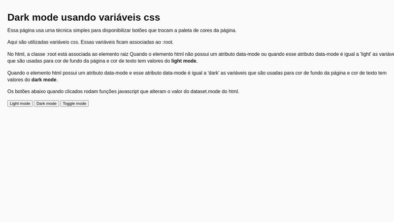 Dark mode usando variáveis css - Bem simples