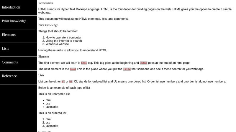 HTML Technical Document Page