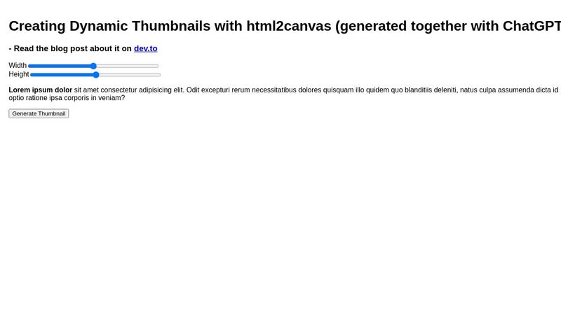 Creating Dynamic Thumbnails with html2canvas (generated together with ChatGPT)