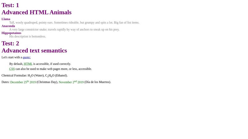 Advanced HTML text skill tests: 1, 2