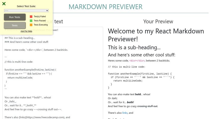 FCC: Simple React Markdown Previewer