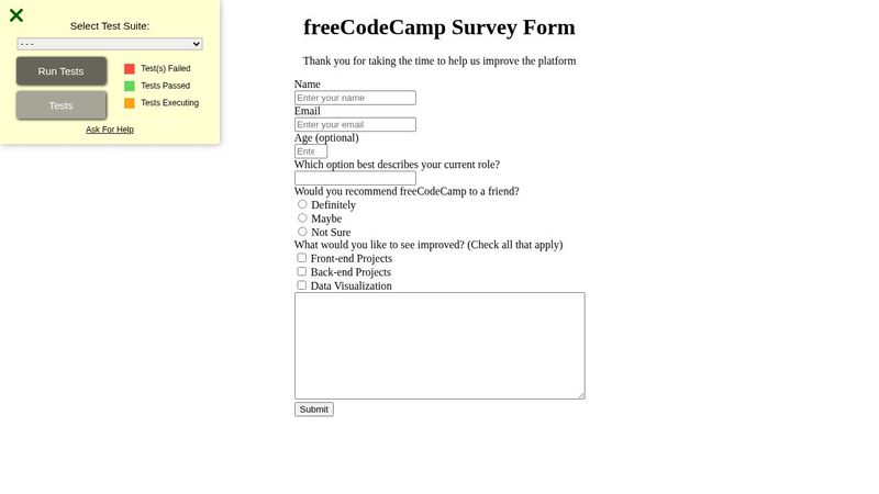 Survey Form Project FreeCodeCamp