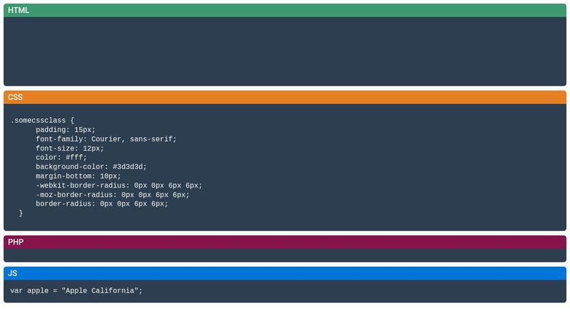 Source Code Boxes (HTML, CSS, PHP, JS)