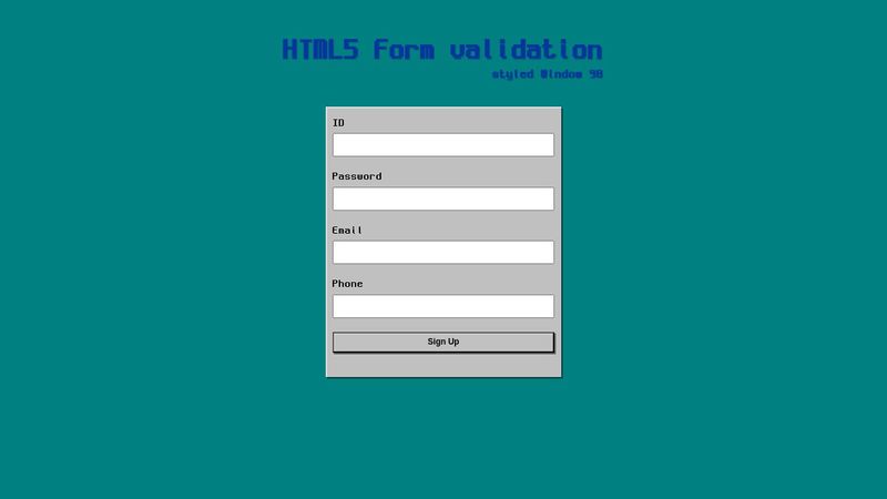 HTML5 Form validation styled Win98