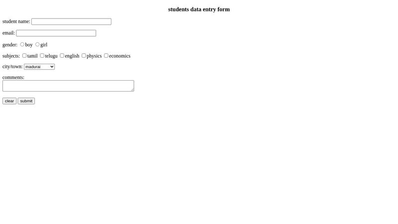 stundent data entry form