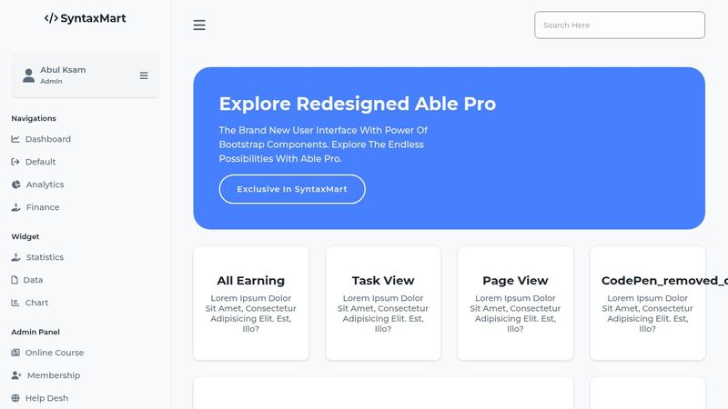 dashboard with sidebar
