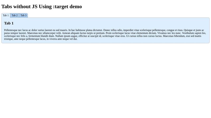 Tabs without JS using :target