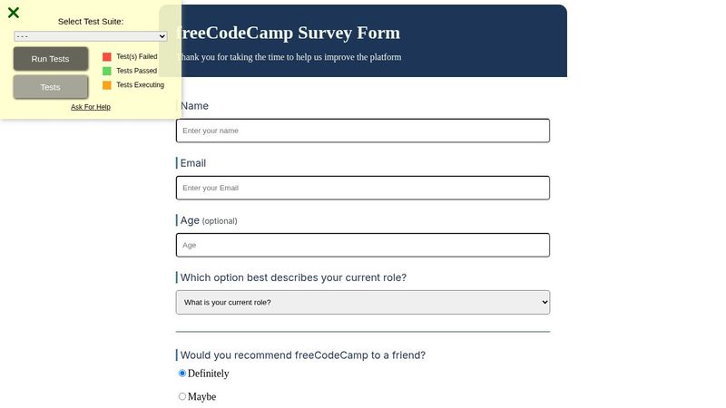 Free Code Camp | Survey Form