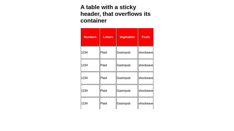 position:sticky + overflow:auto w/ table