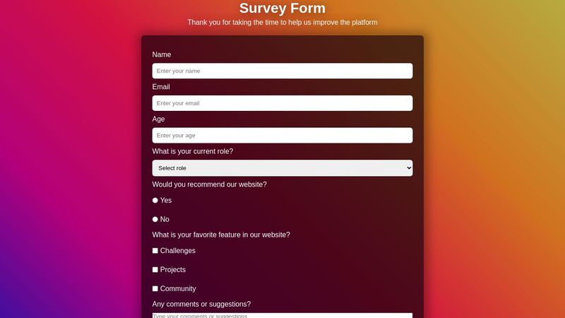 freeCodeCamp Survey Form Project
