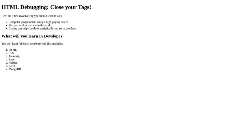 HTML Debugging Exercise 1