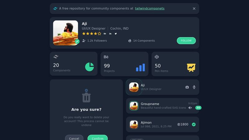 Tailwind css dark theme ui components