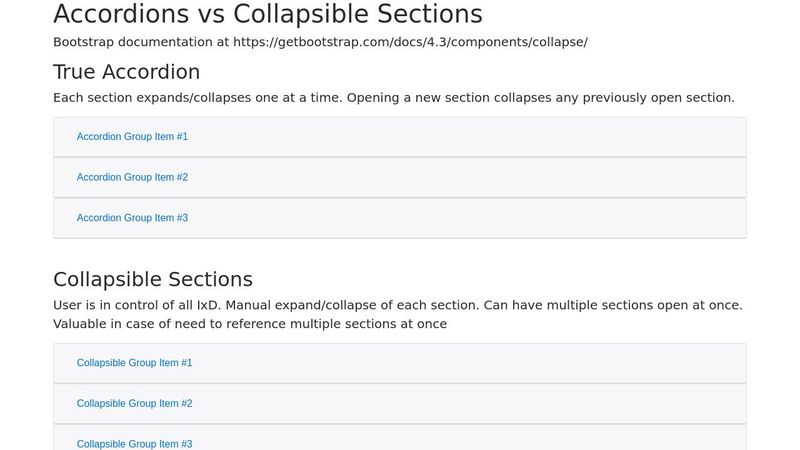 Bootstrap 4 accordions vs collapse sections