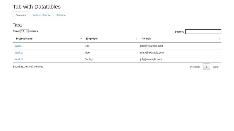 datatables multitab bootstrap 3