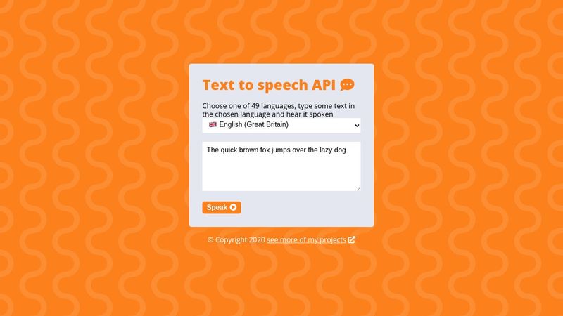 Text2Speech - Pure Javascript - Text-to-Speech API