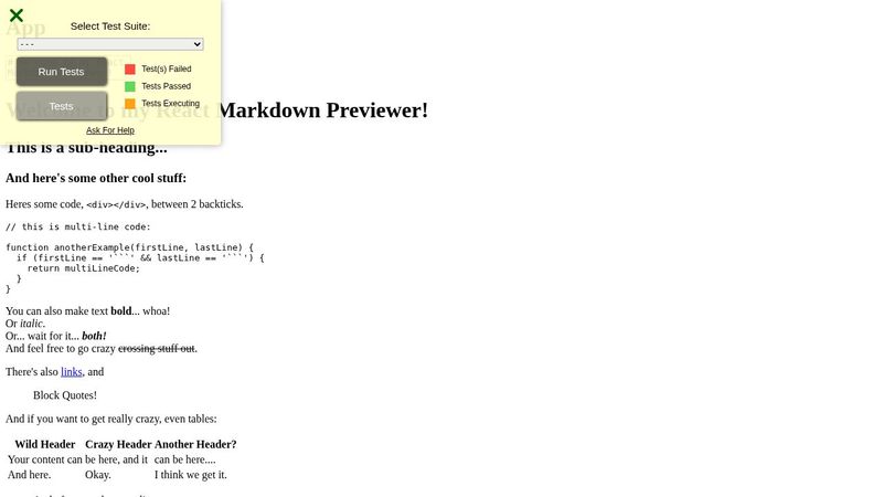 freeCodeCamp: Front End Libraries - Markdown Previewer