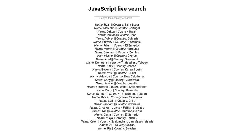 Vanilla JavaScript live search