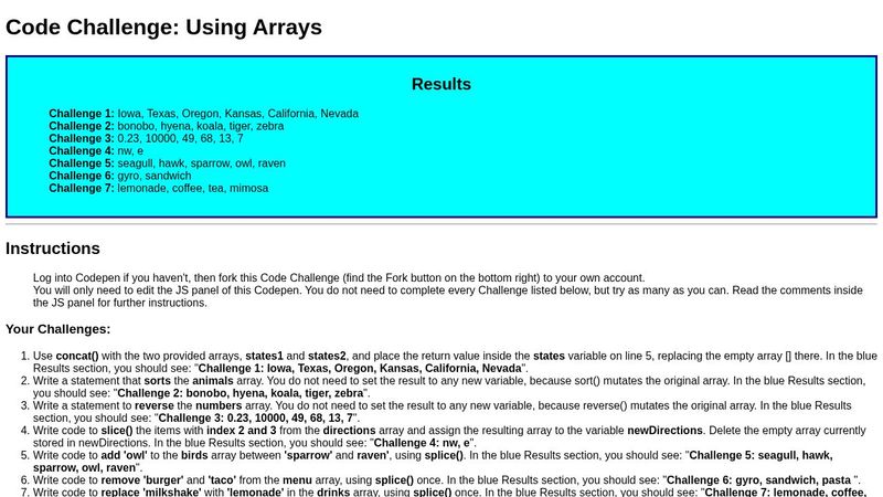 Code Challenge: Arrays Practice