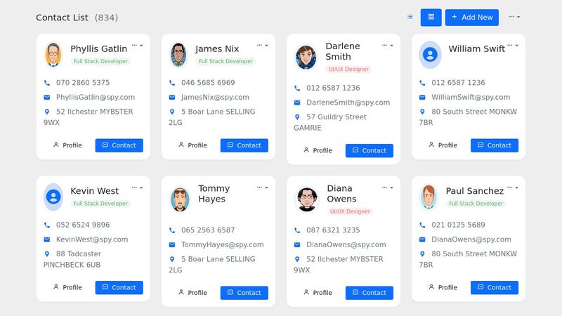 Bootstrap snippet. Contacts Grid Cards