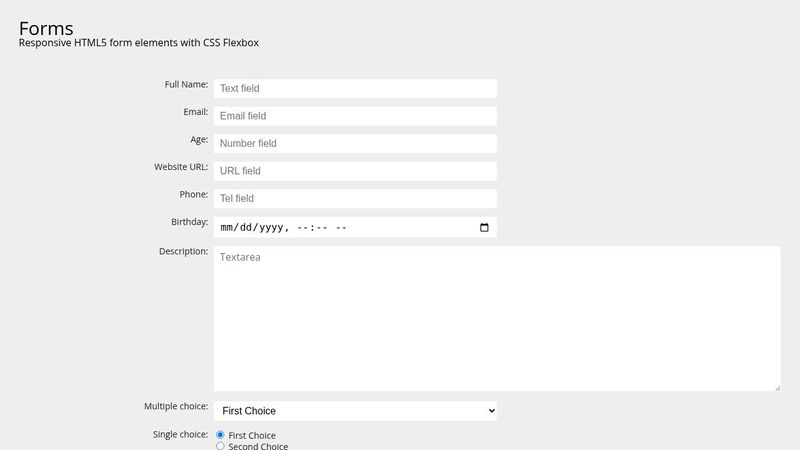 Responsive HTML5 form elements with CSS Flexbox