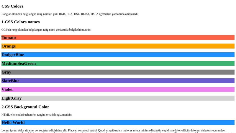 CSS Colors RGB,RGBA,HEX,HSL,HSLA