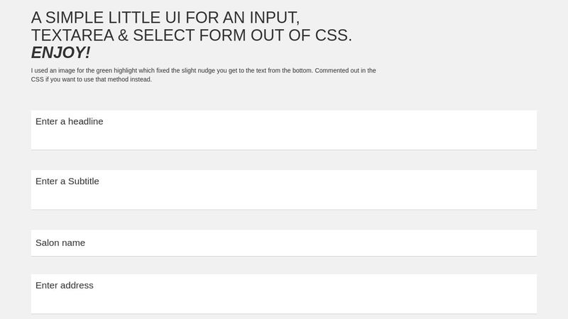 Input, textarea, select form using CSS only