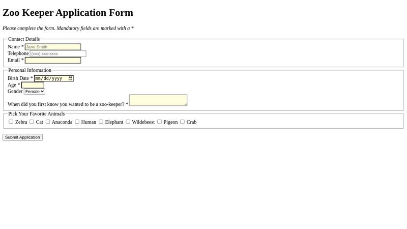 Zookeeper Form Example