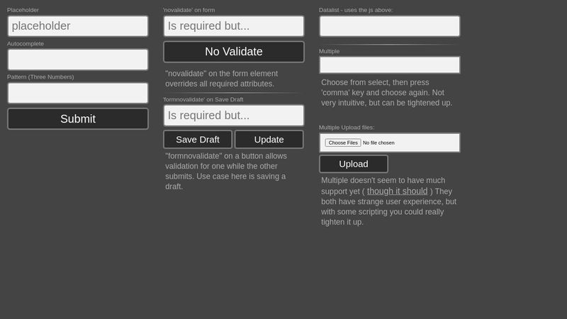 Common HTML5 Form Element Features