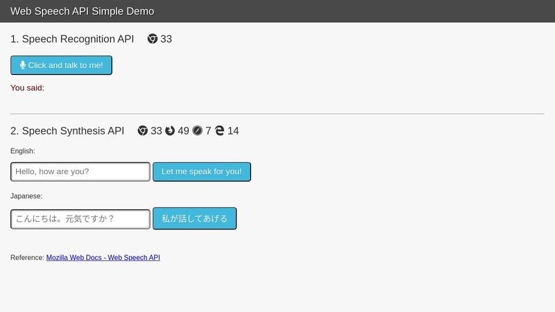 Web Speech API Simple Demo
