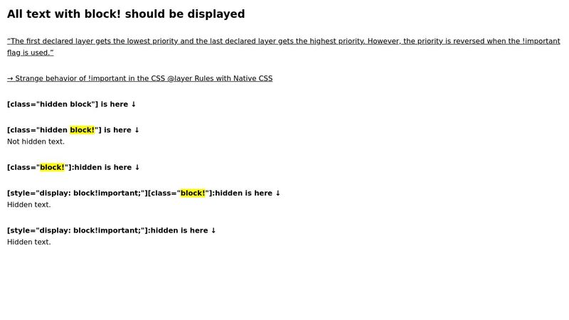 Strange behavior of !important in the CSS @layer Rules with TailwindCSS
