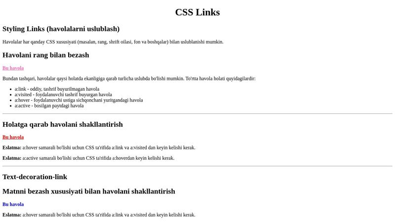 CSS Links (Havolalari)