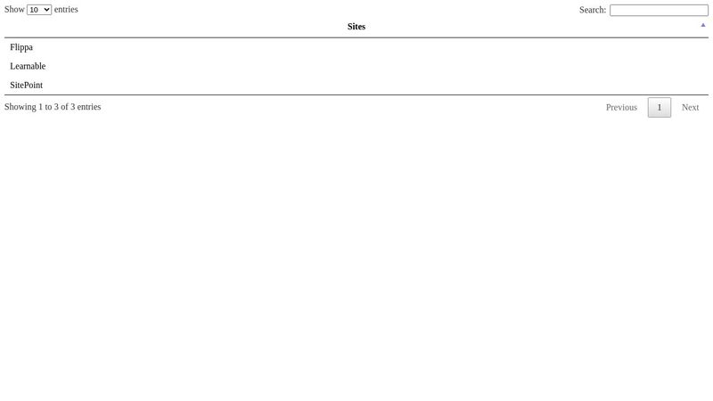Datatables 1 – HTML table with 3 entries
