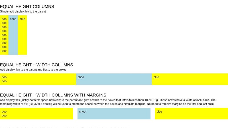 Equal Height and Width Columns using Flexbox