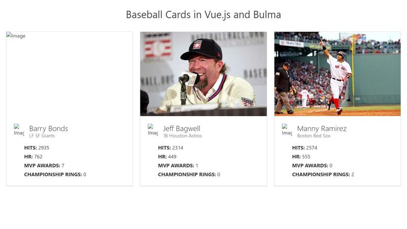 Baseball Cards in Vue.js and Bulma