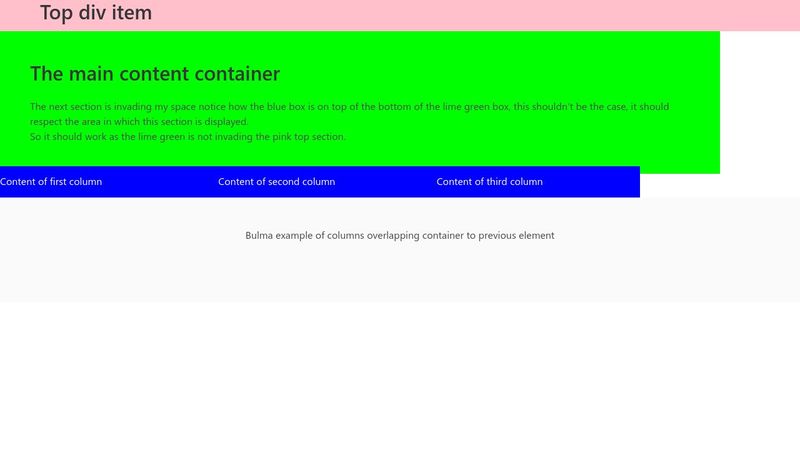 Bulma columns overlaps container to previous element