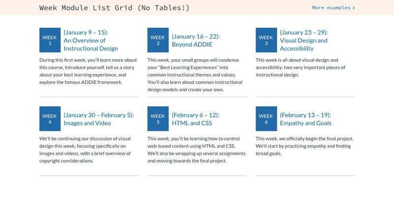 Week Module List Grid