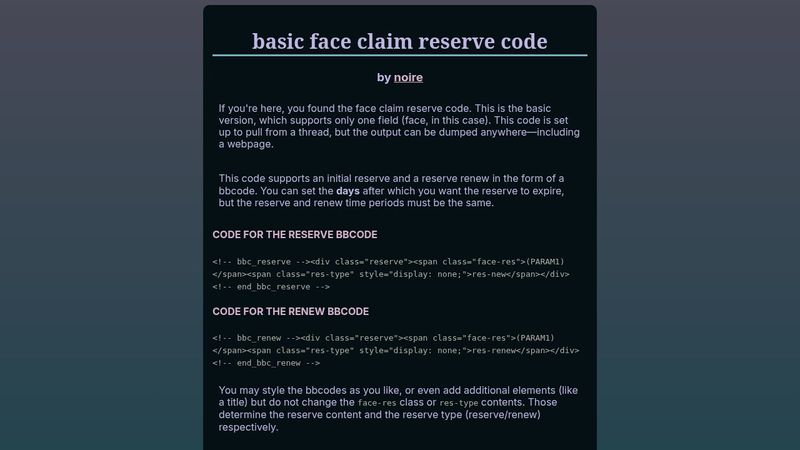 basic face claim reserve code