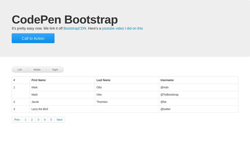 Example of Bootstrap on CodePen