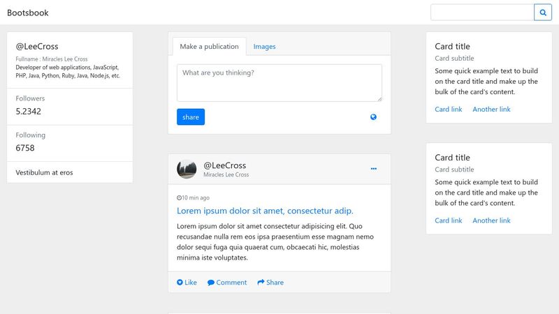social network layout - bootstrap 4