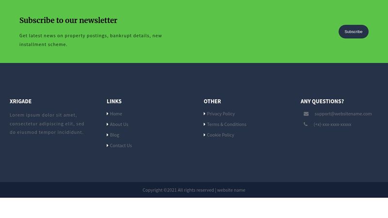 Footer with newsletter section - Responsive