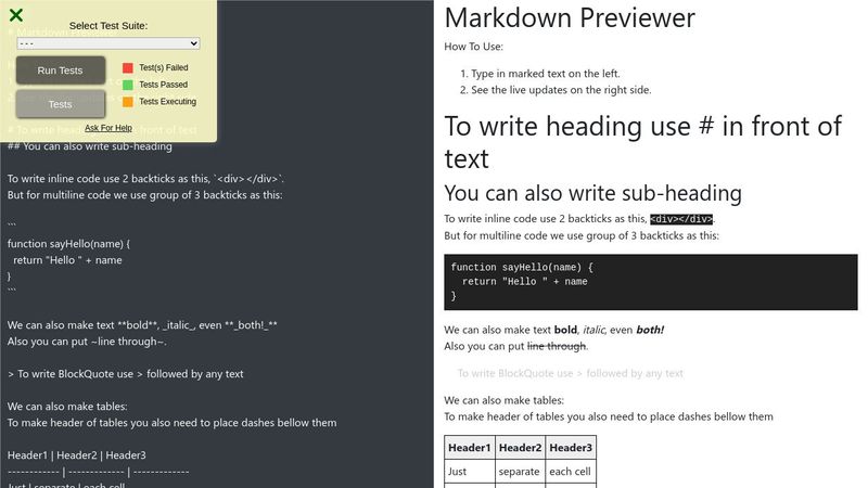 FCC: Markdown Previewer with React